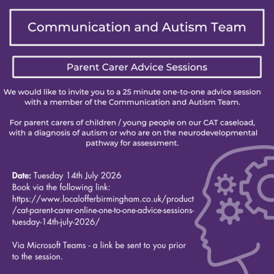 CAT Parent Carer Online One to One Advice Sessions Tuesday 14th July ...
